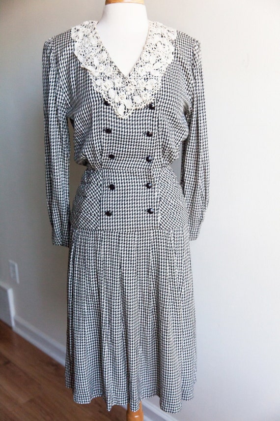 vintage houndstooth midi dress, 1990s 90s houndstooth… - Gem