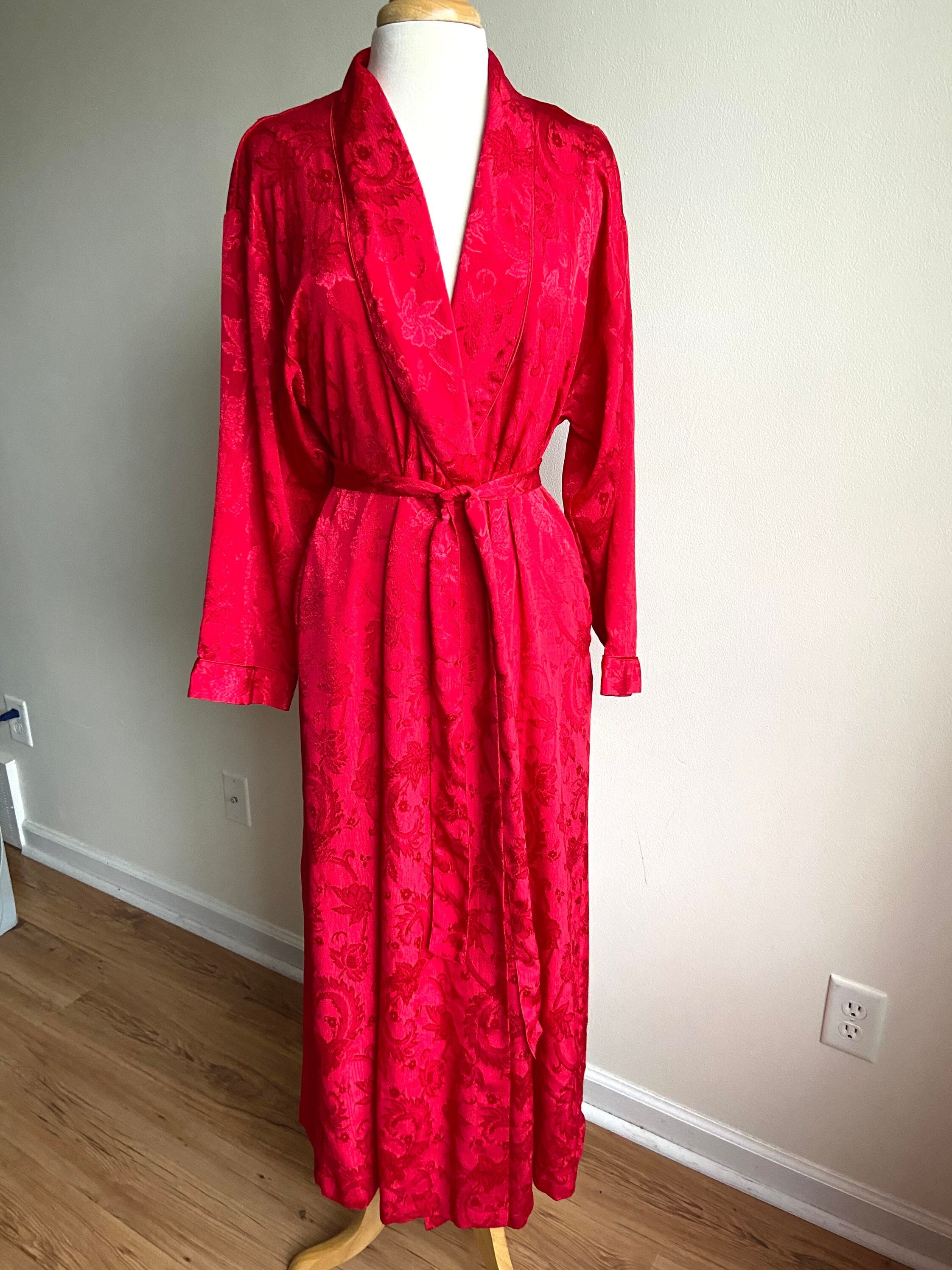 vintage red floral robe, 1980s 80s Victoria's Secret red brocade floral ...