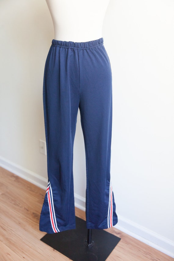 vintage flared track pants, 1980s 80s navy blue track… - Gem