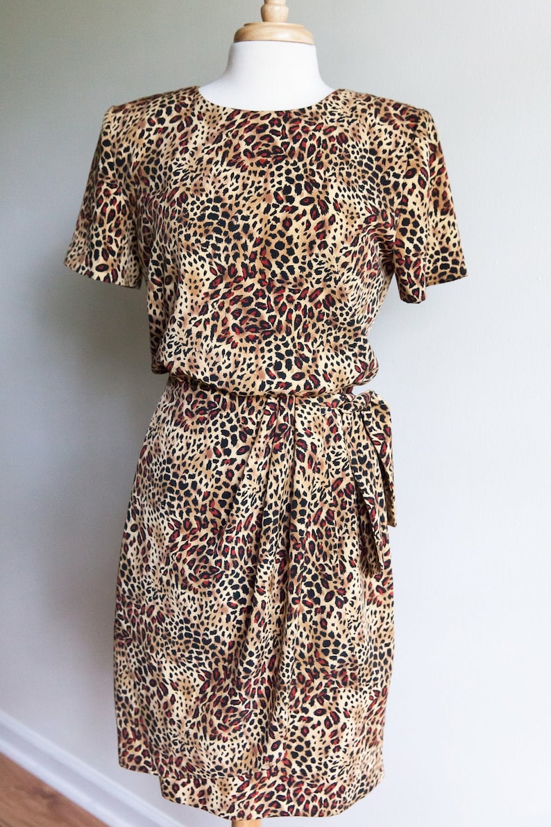 80s Vintage Leopard Print Dress 80s Leopard Dress Animal - Etsy