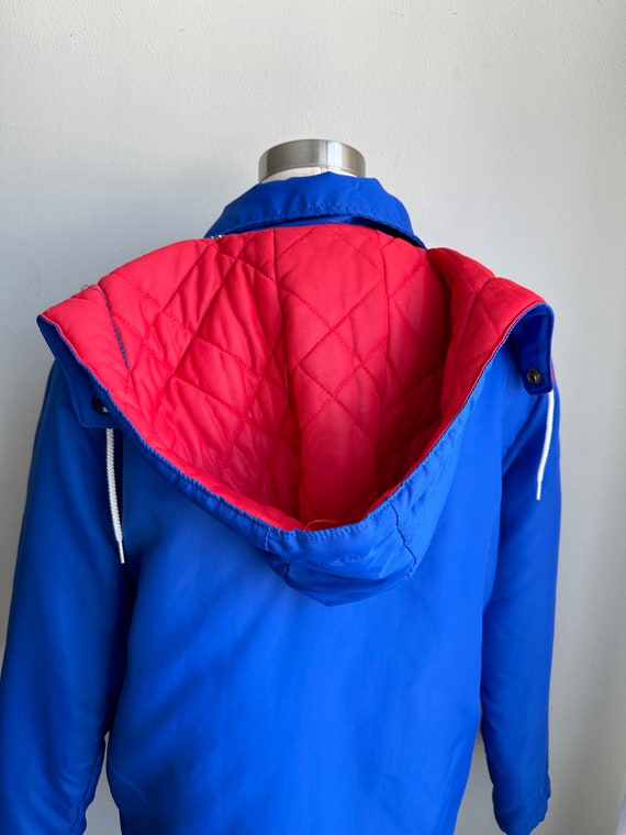vintage blue racing jacket, 1980s 80s blue red stripe… - Gem