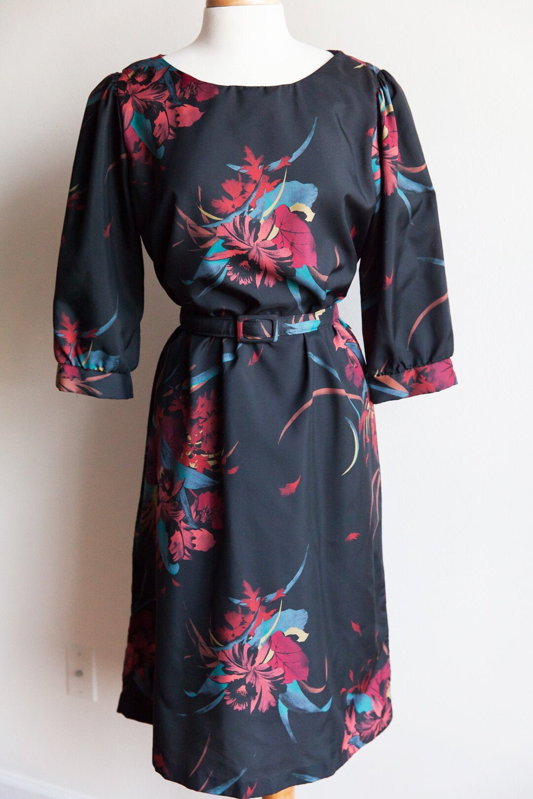 80s Vintage Tropical Flower Dress, 80s Vintage Floral Dress, 80s Puff ...