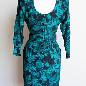80s Vintage Teal Paradise Dress, 80s Teal and Black Floral Dress ...