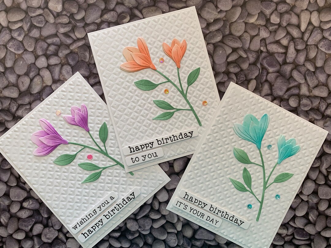 Handmade Birthday Flower Cards. Set of 3 Birthday Cards. Matching ...