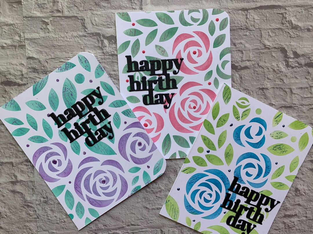 Bright Colored Happy Birthday Cards. Textured Background. Mixed Media ...