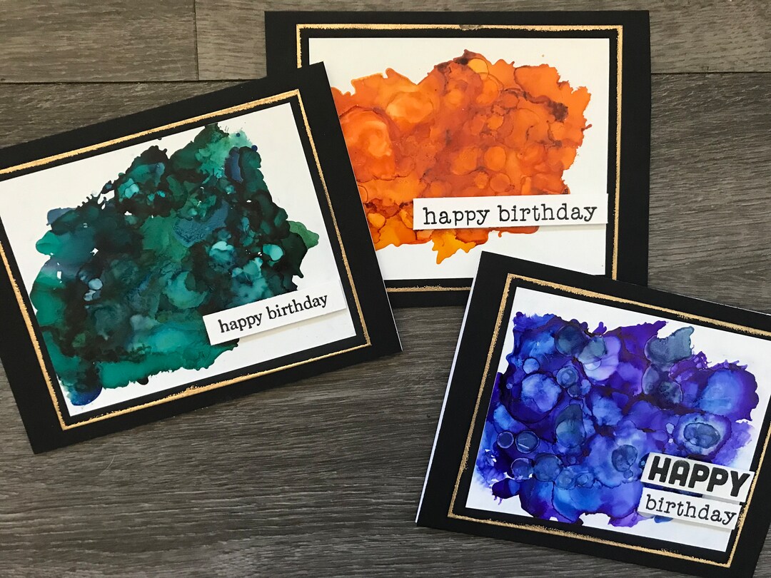 Masculine Colored Birthday Cards. Alcohol Ink Bright Colors. Happy ...