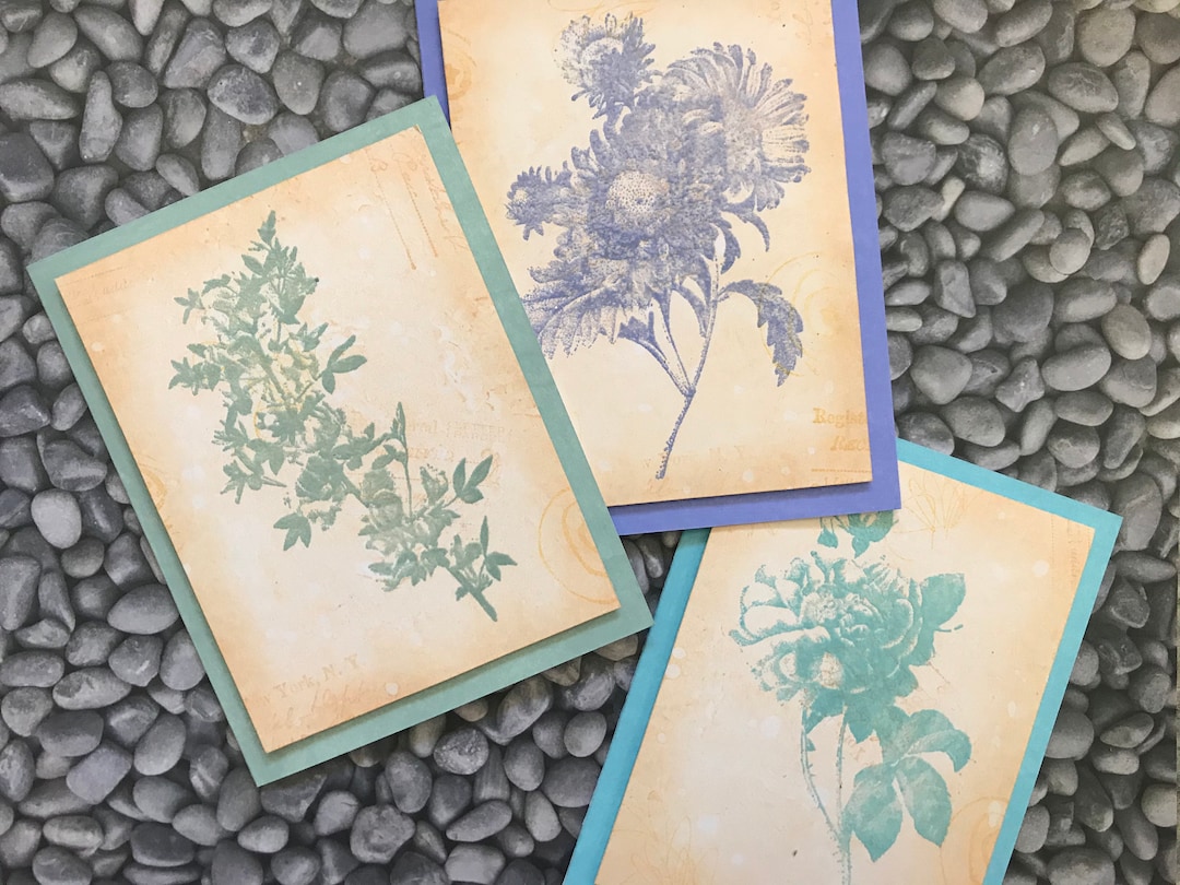 Hand Painted Floral Note Cards: Vintage Style, Set of 3 - Etsy