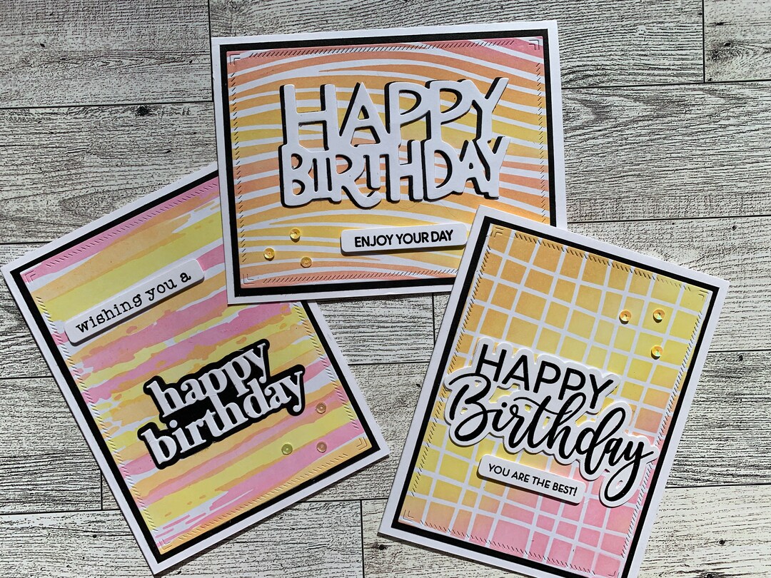 Pastel Colored Happy Birthday Card Set of 3. Matching Envelopes ...