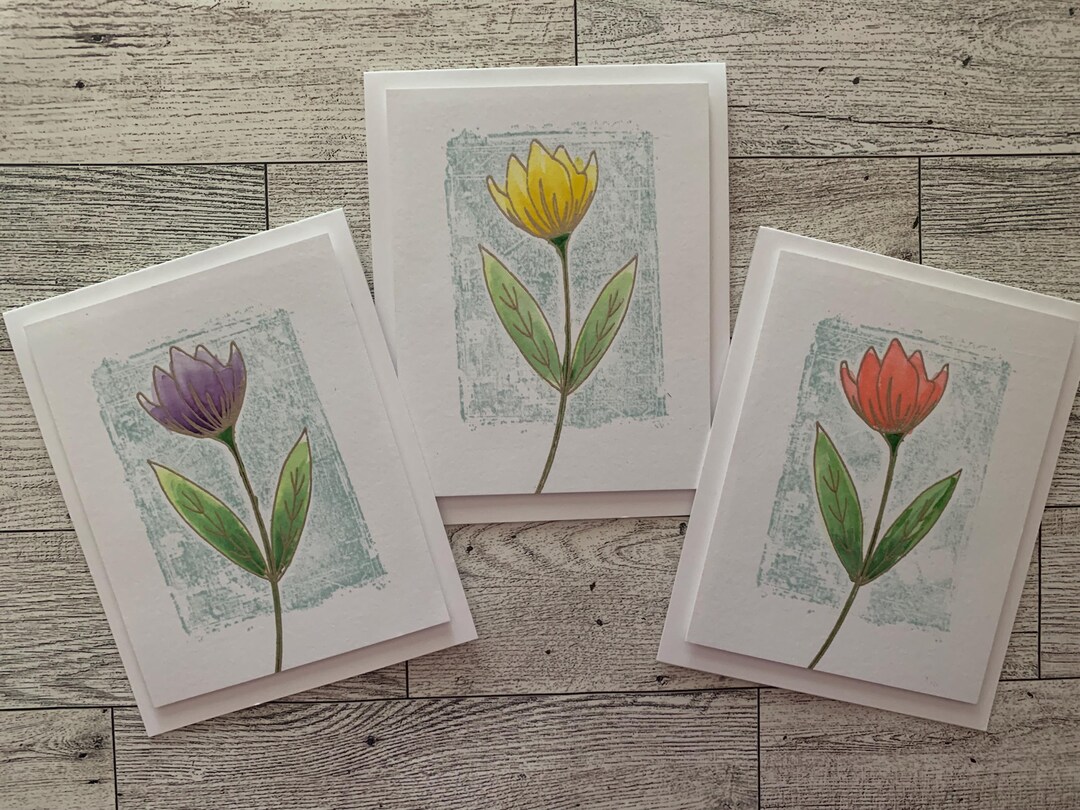 Hand Painted Flower Note Cards: Gold Embossed, Set of 3 - Etsy