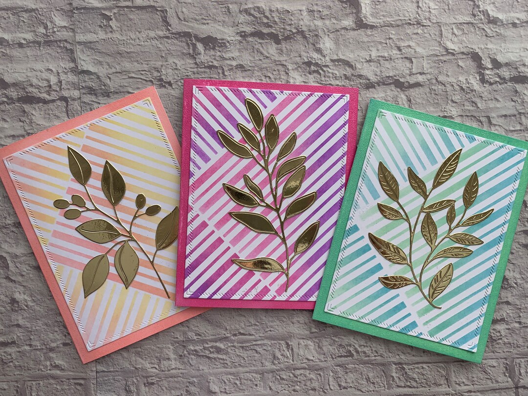 Set of 3 Handmade Leaf Note Cards: Gold Embellished Blank Cards - Etsy