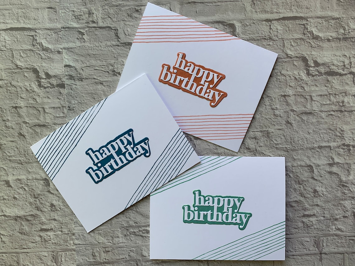 Set of 3 Minimalist Birthday Cards. Handmade Cards Set of 3. Blank ...