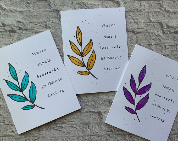 Set of 3 Hand Painted Condolence Cards. Handmade Condolence Card Set ...