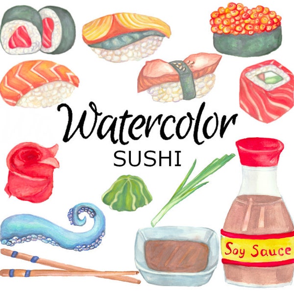 Watercolor Sushi Clipart - Etsy