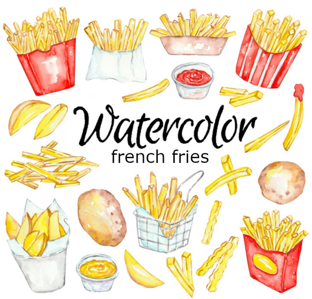WATERCOLOR CLIPART, French Fries Food Scrapbooking Png Graphics ...