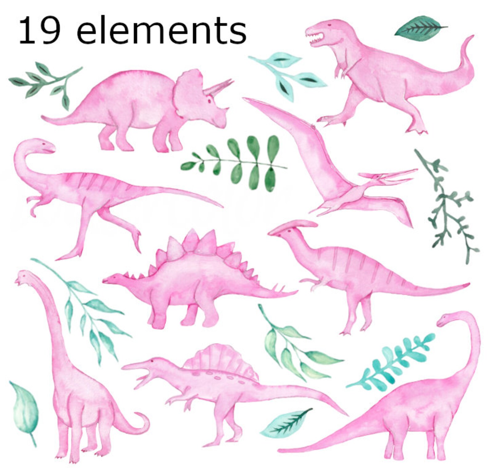 WATERCOLOR CLIPART Pink Dinosaurs Clip Art Scrapbooking - Etsy