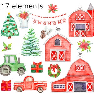 WATERCOLOR CLIPART, Christmas on the Farm Scrapbooking Png, Graphics ...