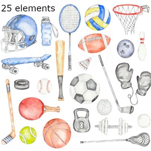 Watercolor Sports Clipart: Ball Illustration Set (PNG) - Etsy