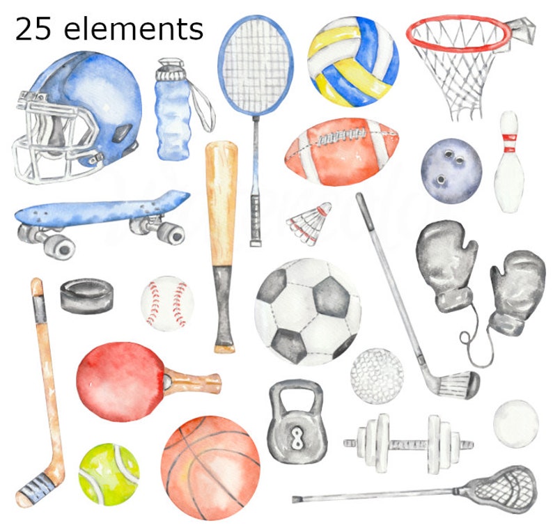 Watercolor Sports Clipart: Ball Illustration Set (PNG) - Etsy