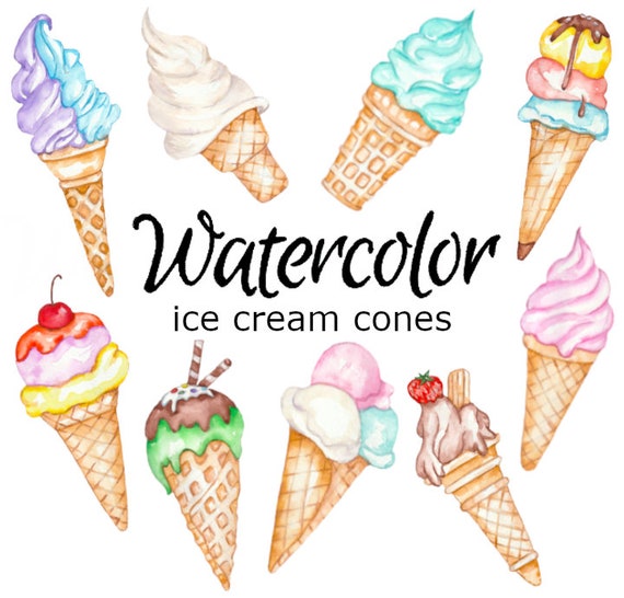 WATERCOLOR CLIPART Ice Cream Food Scrapbooking Png Graphics - Etsy