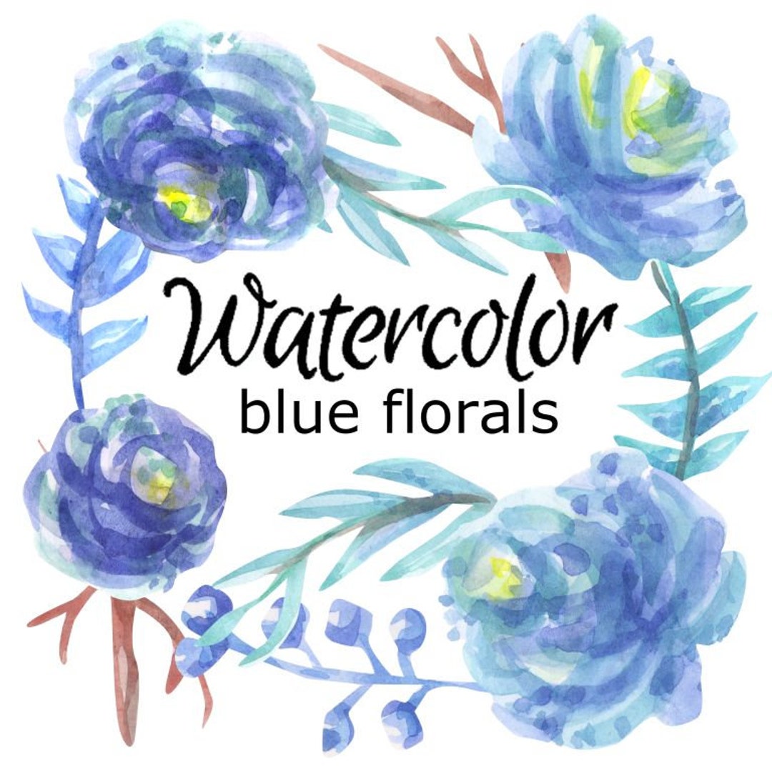 Blue Floral Watercolor Clipart Set (PNG) - Etsy