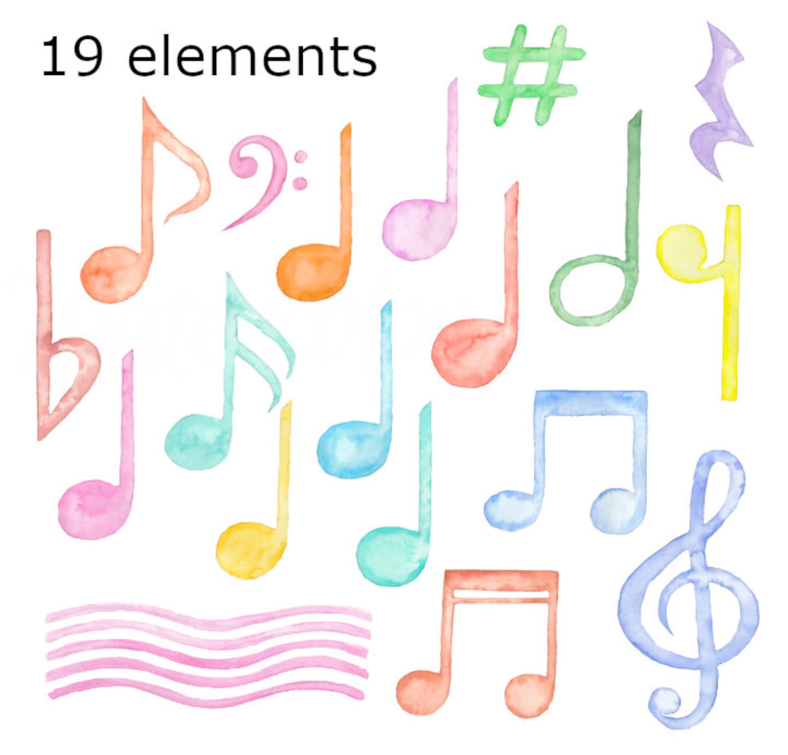 WATERCOLOR CLIPART Music Notes Art School Scrapbooking - Etsy