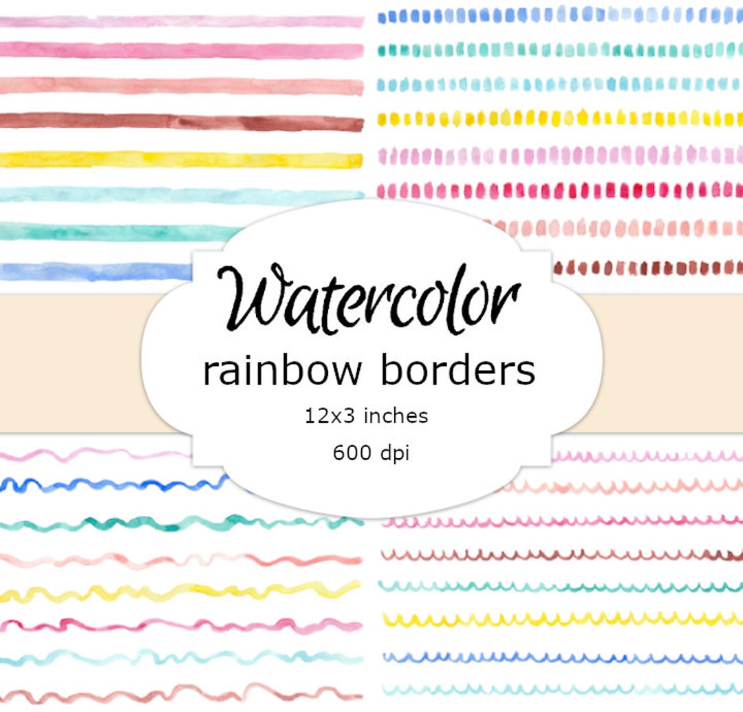 Watercolor Rainbow Borders Clipart: Hand-painted PNG Graphics (digital ...