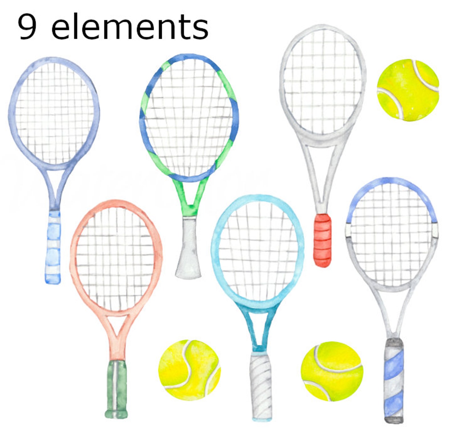 Watercolor Tennis Clipart: Sport Art PNG Graphics (digital Download) - Etsy