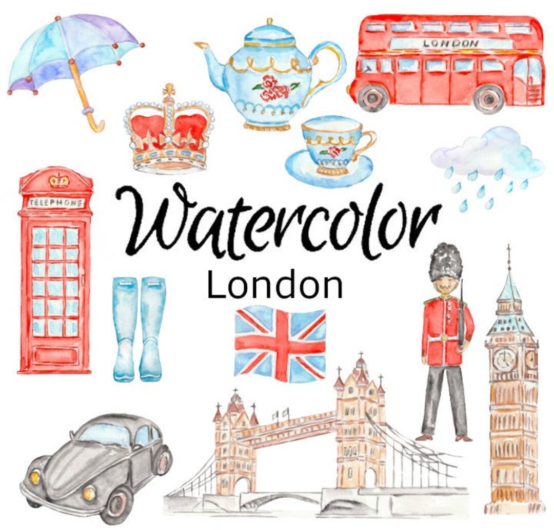 WATERCOLOR CLIPART, London Scrapbooking Png Graphics Watercolour ...