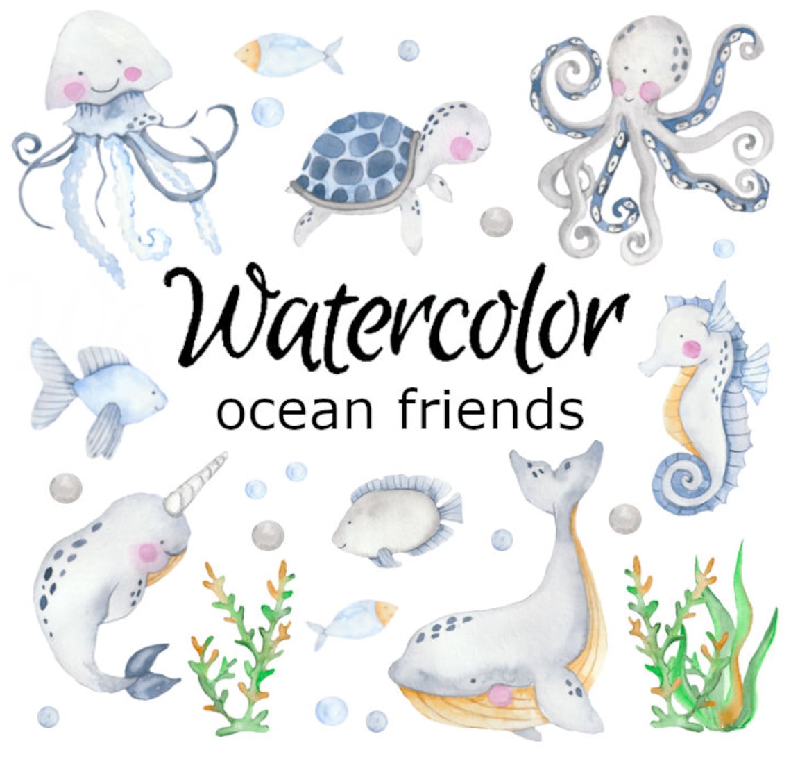 WATERCOLOR CLIPART Ocean Friends Clip Art Nature Scrapbooking - Etsy