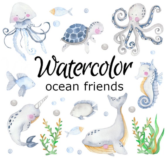 WATERCOLOR CLIPART Ocean Friends Clip Art Nature Scrapbooking - Etsy