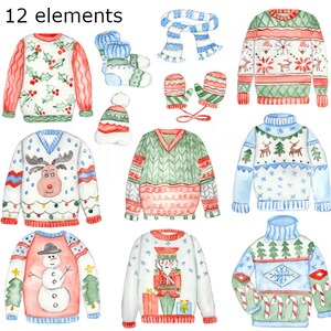 WATERCOLOR CLIPART, Ugly Christmas Sweaters on the Farm Scrapbooking ...