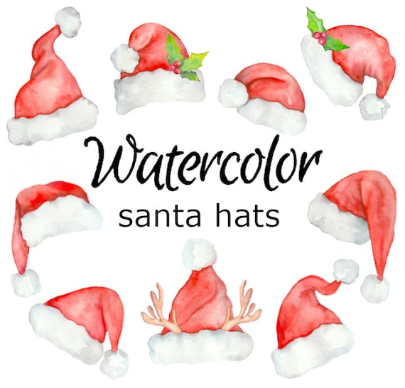 WATERCOLOR CLIPART Santa Hat Christmas Scrapbooking Png | Etsy