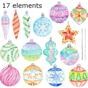 Watercolor Christmas Ornament Clipart: Hand-painted PNG Graphics ...