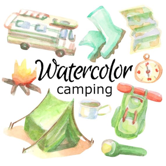 WATERCOLOR CLIPART Camping Scrapbooking Png Graphics - Etsy
