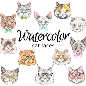 WATERCOLOR CLIPART Cat Faces Clip Art Scrapbooking Png, Graphics ...