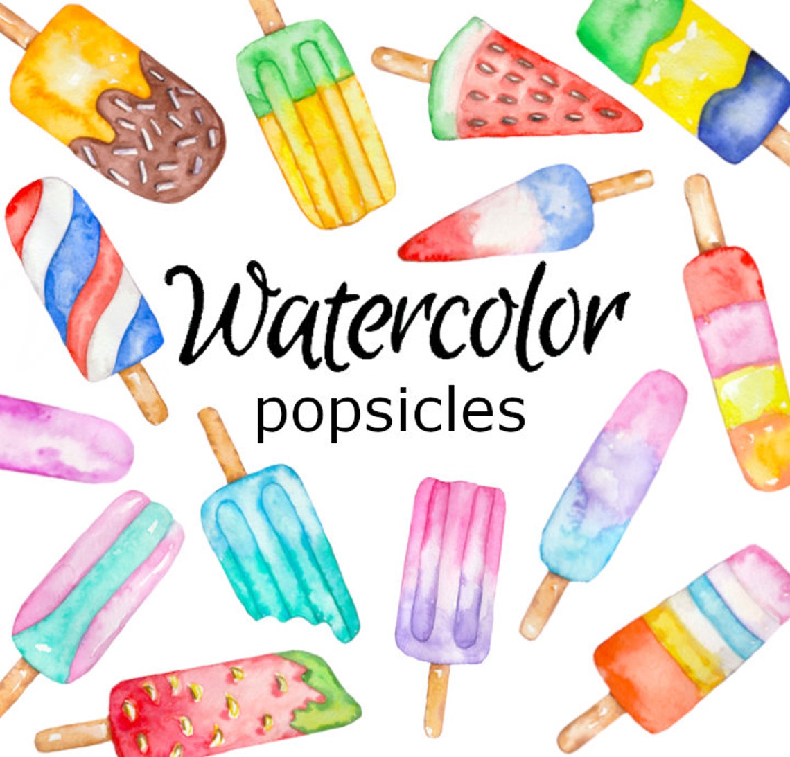 WATERCOLOR CLIPART Popsicle Ice Cream Scrapbooking Png - Etsy
