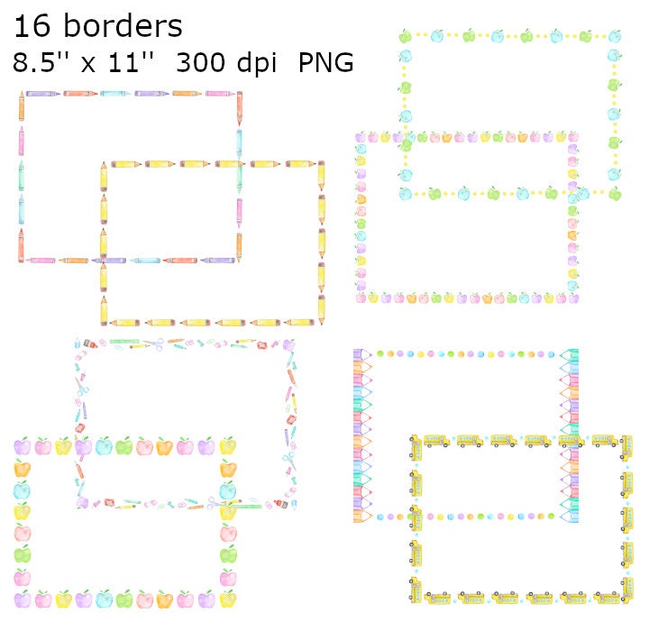 Watercolor Back to School Clipart Frames: Rainbow Border (PNG) - Etsy