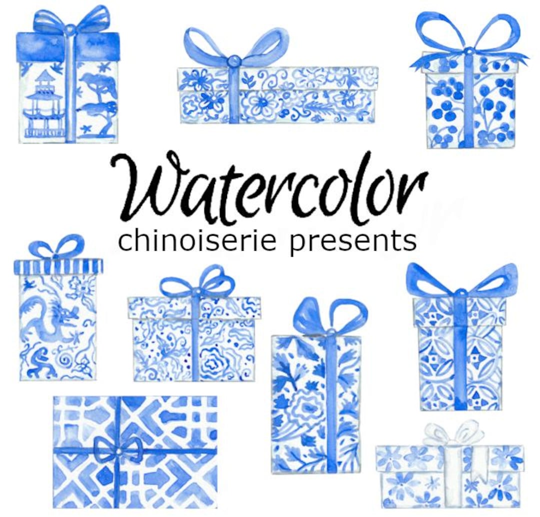 Watercolor Chinoiserie Gift Clipart: Scrapbooking PNG (digital Download ...