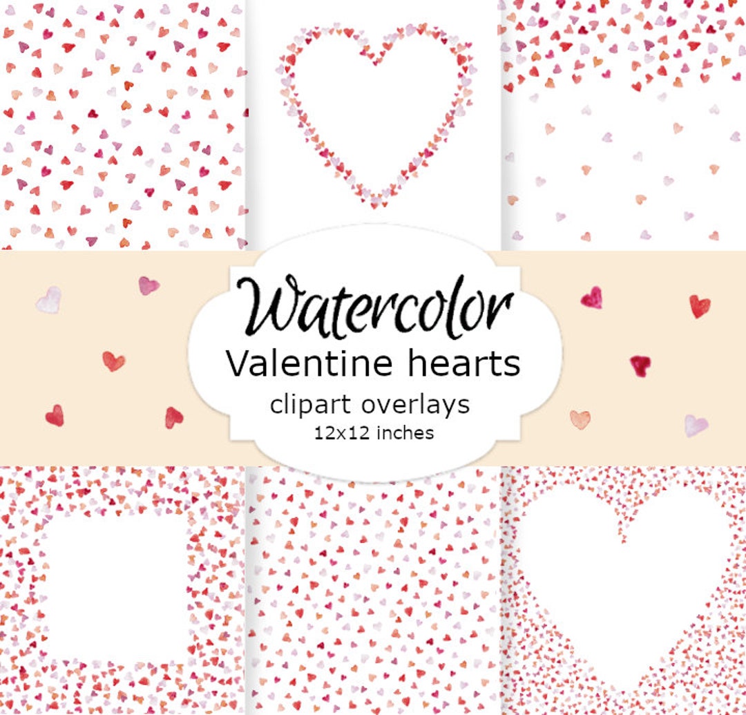 WATERCOLOR CLIPART Valentines Hearts Clipart Overlay Png Graphics ...