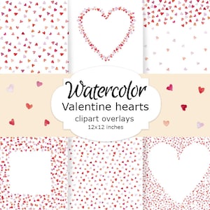WATERCOLOR CLIPART Valentines Hearts Clipart Overlay Png Graphics ...