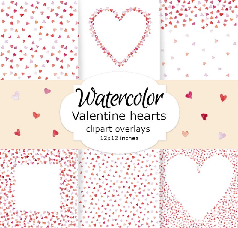 WATERCOLOR CLIPART Valentines Hearts Clipart Overlay Png - Etsy