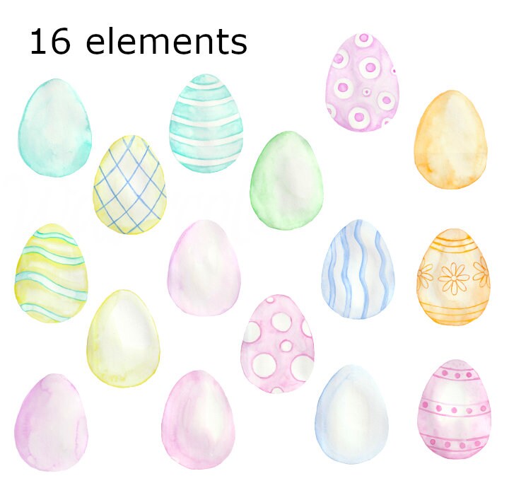 Watercolor Easter Eggs Clipart: Hand-painted PNG Graphics (digital ...