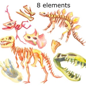 WATERCOLOR CLIPART Dinosaurs Bones Fossils Clip Art Scrapbooking ...