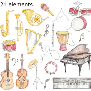 WATERCOLOR CLIPART, Music Instruments Art School Scrapbooking Png ...