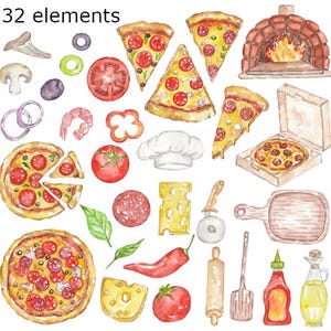 WATERCOLOR CLIPART, Pizza Food Scrapbooking Png Graphics Watercolour ...