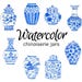 Watercolor Chinoiserie Jars Clipart: Scrapbooking PNG Graphics - Etsy