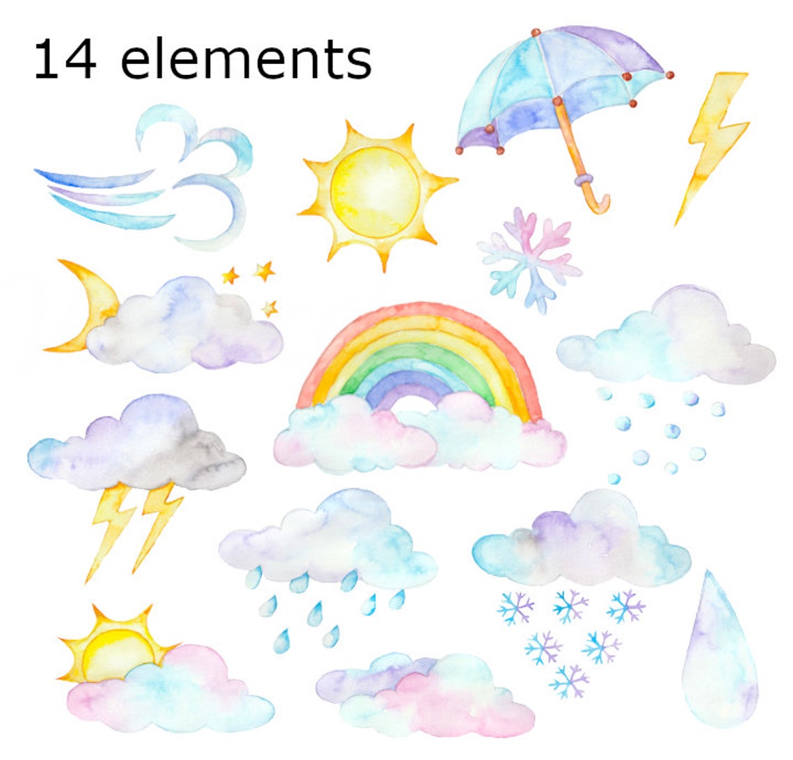 WATERCOLOR CLIPART weather art scrapbooking png graphics | Etsy