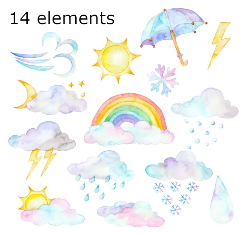 WATERCOLOR CLIPART weather art scrapbooking png graphics | Etsy