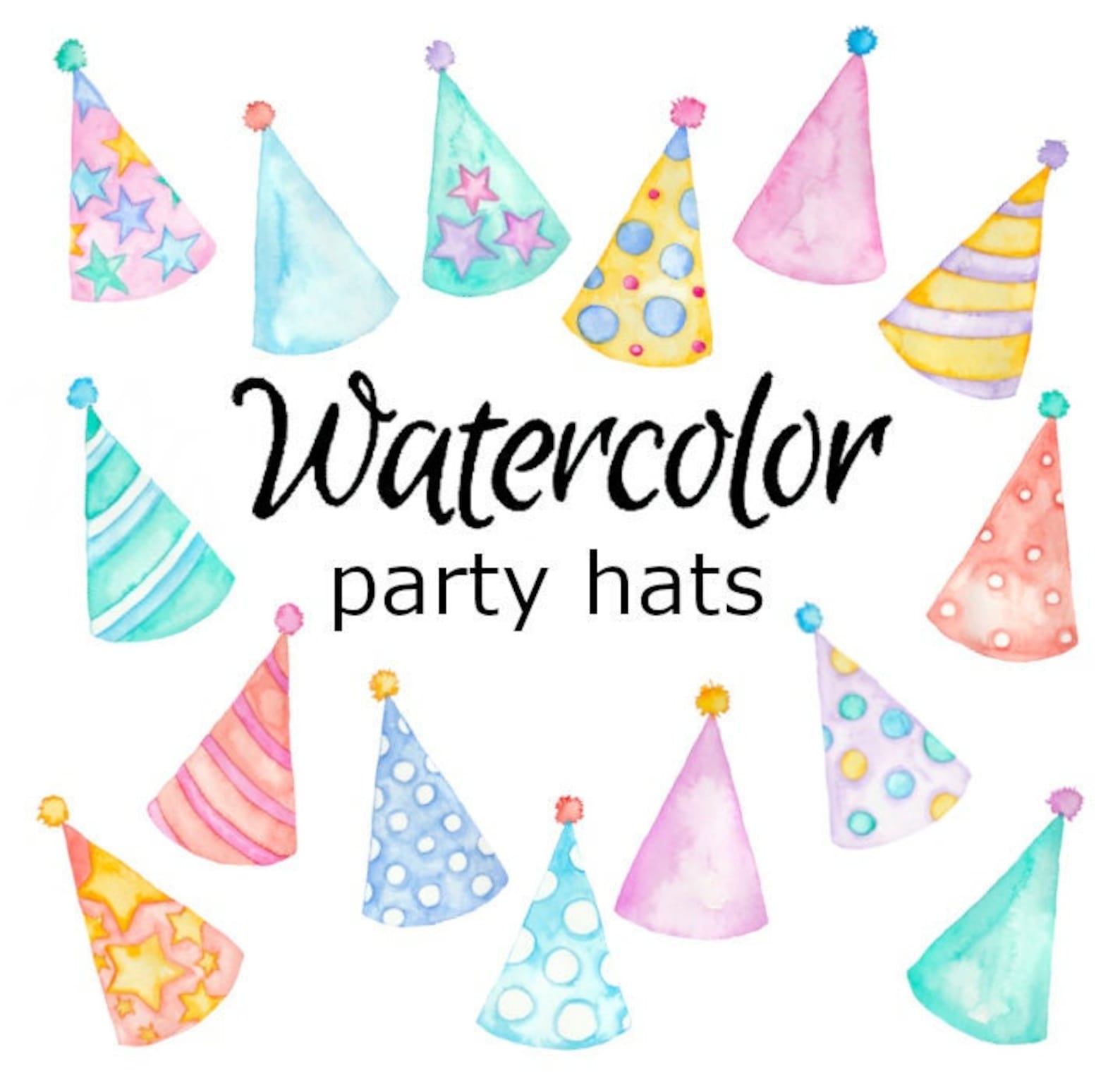 WATERCOLOR CLIPART Party Hats Art Scrapbooking Png Graphics - Etsy