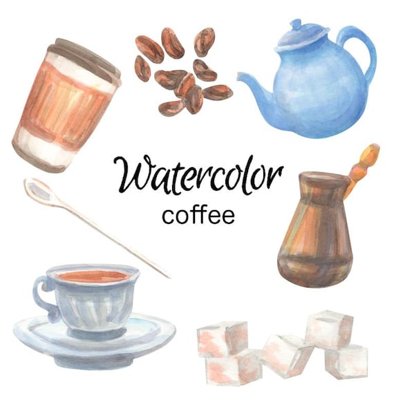 WATERCOLOR CLIPART Coffee Art School Scrapbooking Kitchen | Etsy